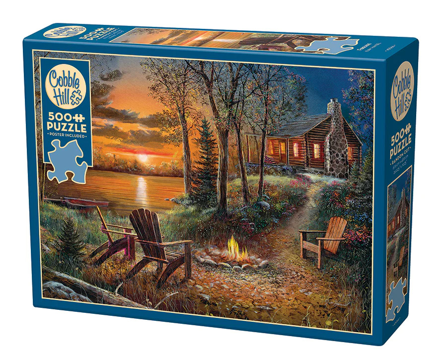 Fireside (Cabin/Lake/Sunset Scene) Puzzle (500pc) Cobble Hill Puzzles