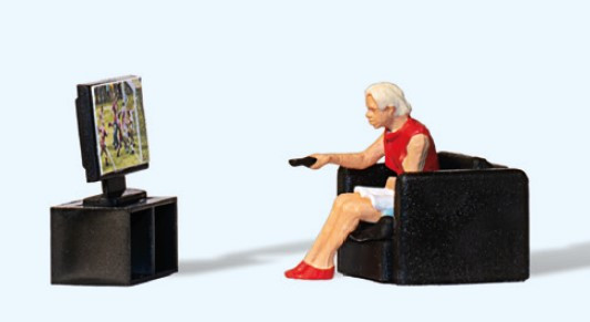Woman in Front of TV Sitting in Chair HO Scale Preiser Models