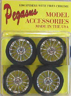 Spider Chrome Rims w/Tires (4) 1/24-1/25 Pegasus