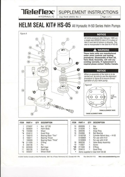 Hynautic H-50 | Rebuild | Send us Your Helm Pump