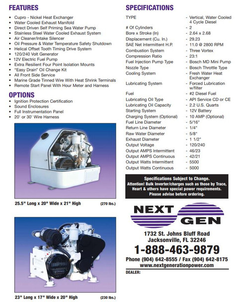 NextGen Marine | Diesel Generator 5.5kw | Ultra Compact Generator