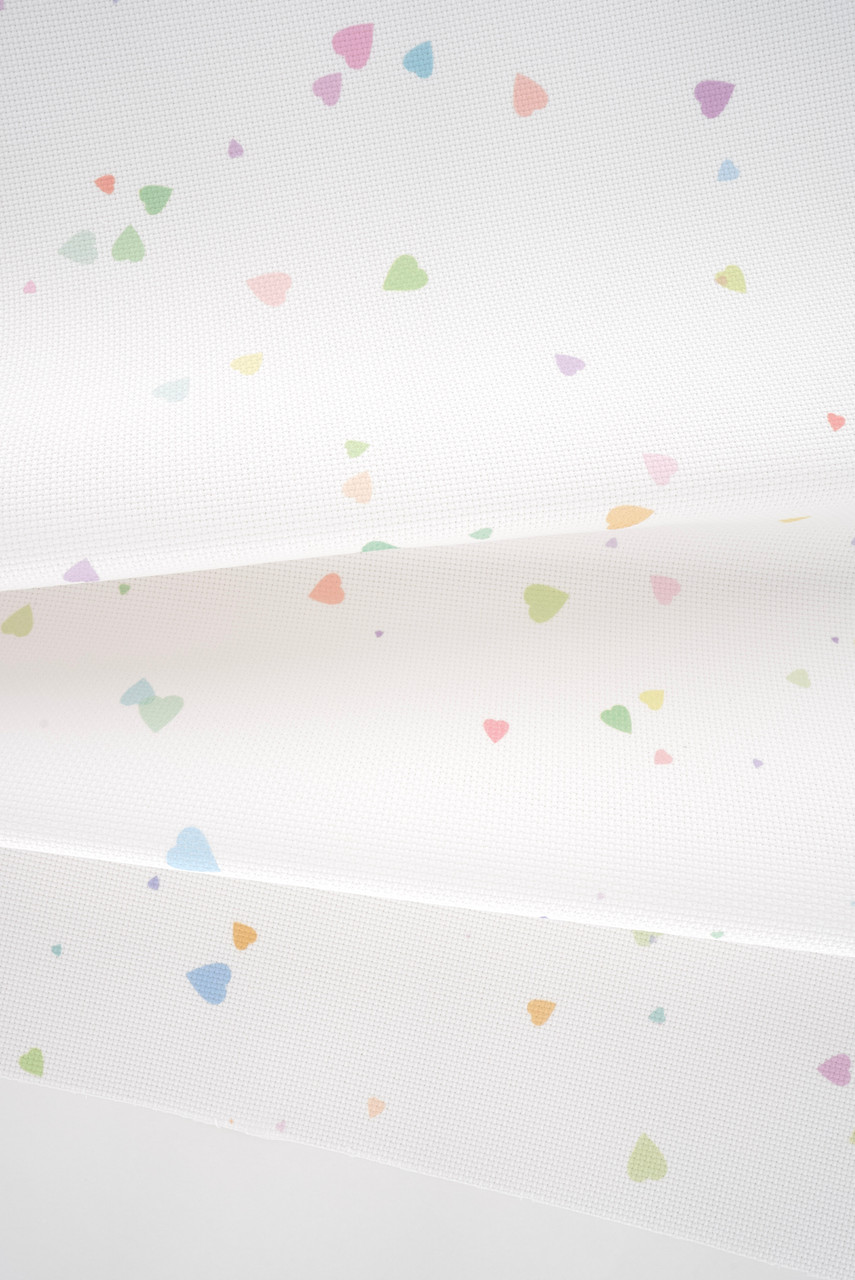 Colorful Conversation Hearts- Patterned Cross Stitch Fabric - Fabric Flair
