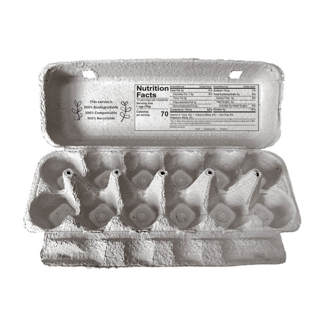 12-Egg Flattop Style Paper-Pulp Carton with Nutrition Facts Print