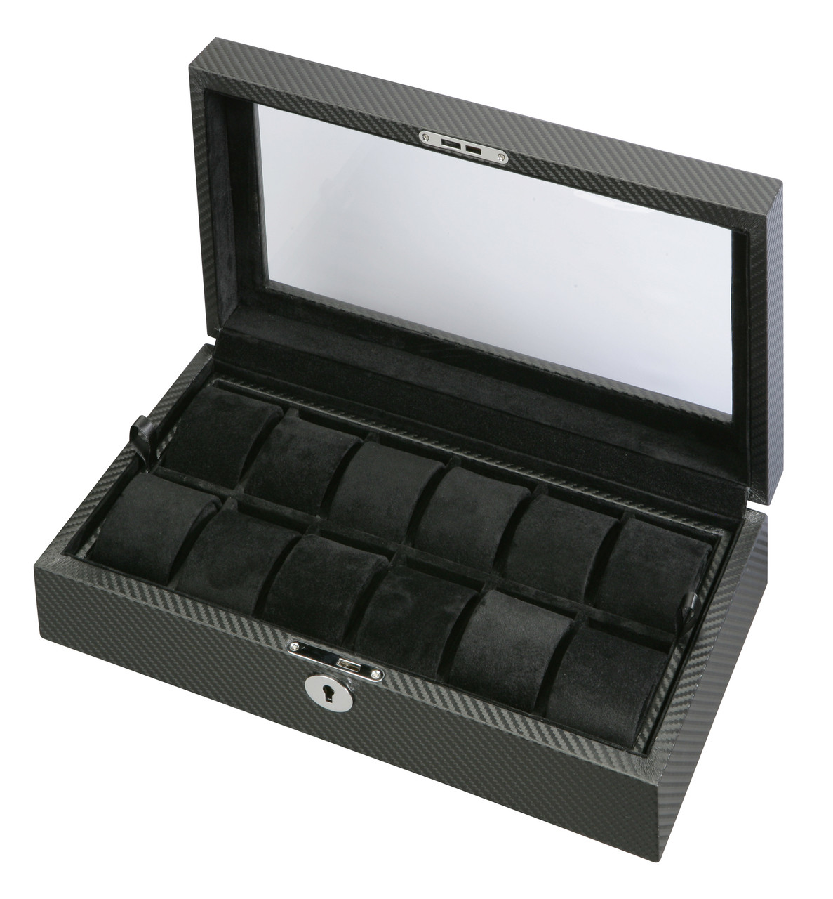 Watch Case | Diplomat See Through Black Carbon Fiber Pattern Twelve ...