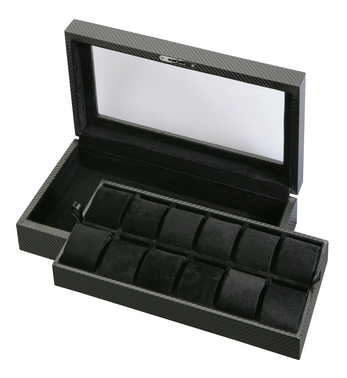 Watch Case | Diplomat See Through Black Carbon Fiber Pattern Twelve ...