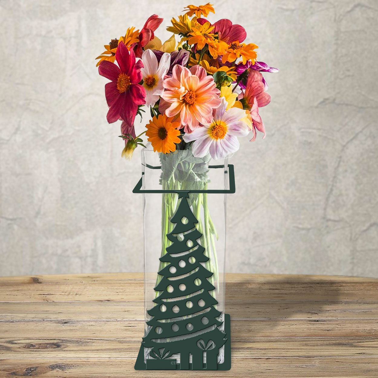 Lodge Decor Pine Trees 12in Tall Square Glass Vase in Metal Base ...
