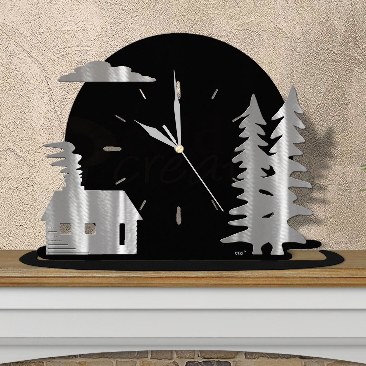 Lodge Theme Cabin in the Woods Moonrise Mantel Clock - Choose Black or ...