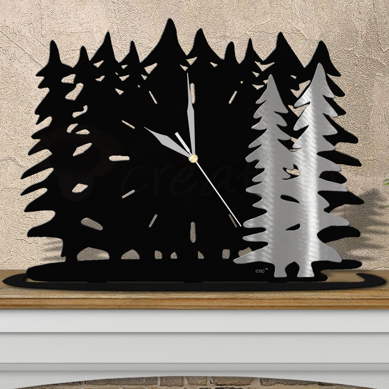 Lodge Theme Two Tone Trees Mantel Clock - Choose Black or Rust Patina
