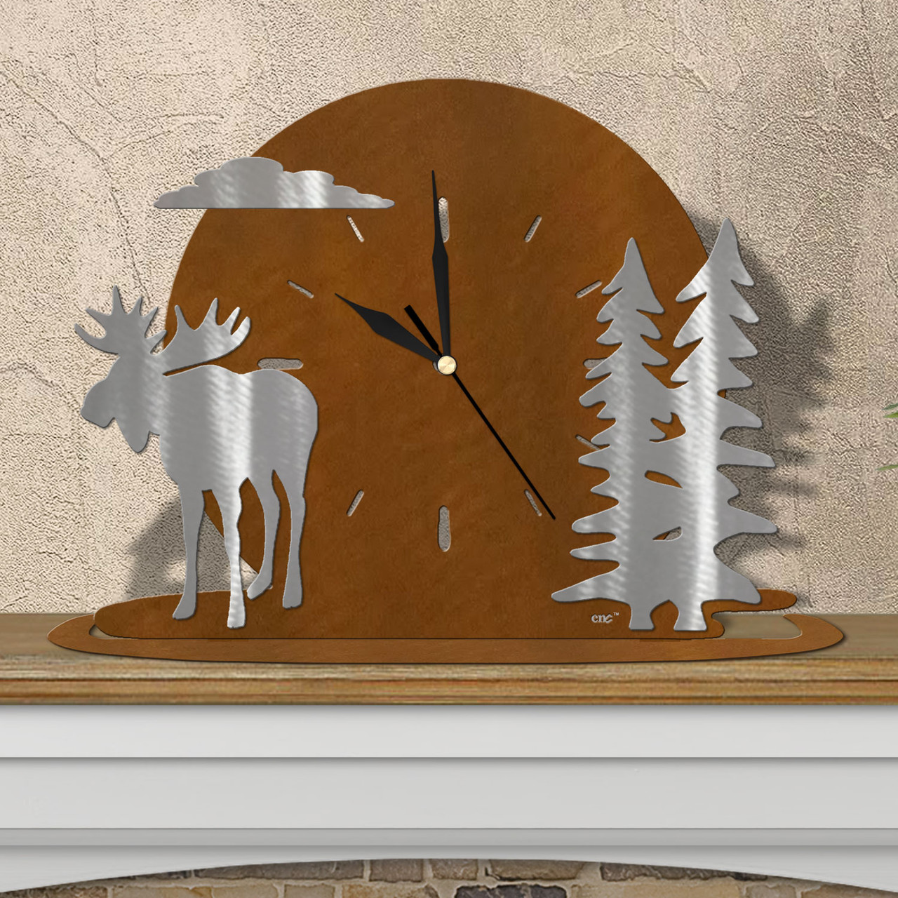 Lodge Theme Moose and Trees Moonrise Mantel Clock - Choose Black or ...