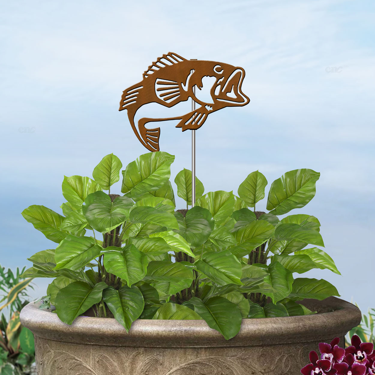 Fishing Theme Bass Garden Planter Stake