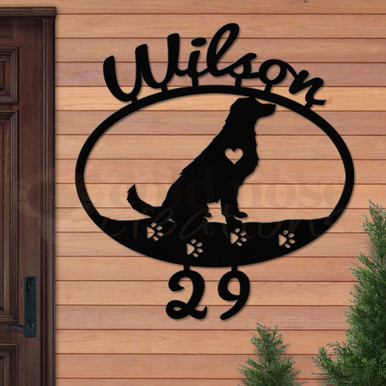 Custom Dog Theme Golden Retriever Name and Address Oval Outdoor Wall Sign