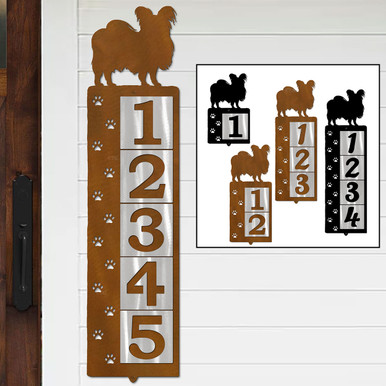 Dog Theme Papillon Reflective Address Number Tiles - Choose Size and Color