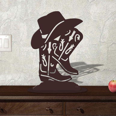 Western Decor Boots Hat Metal Tabletop Sculpture