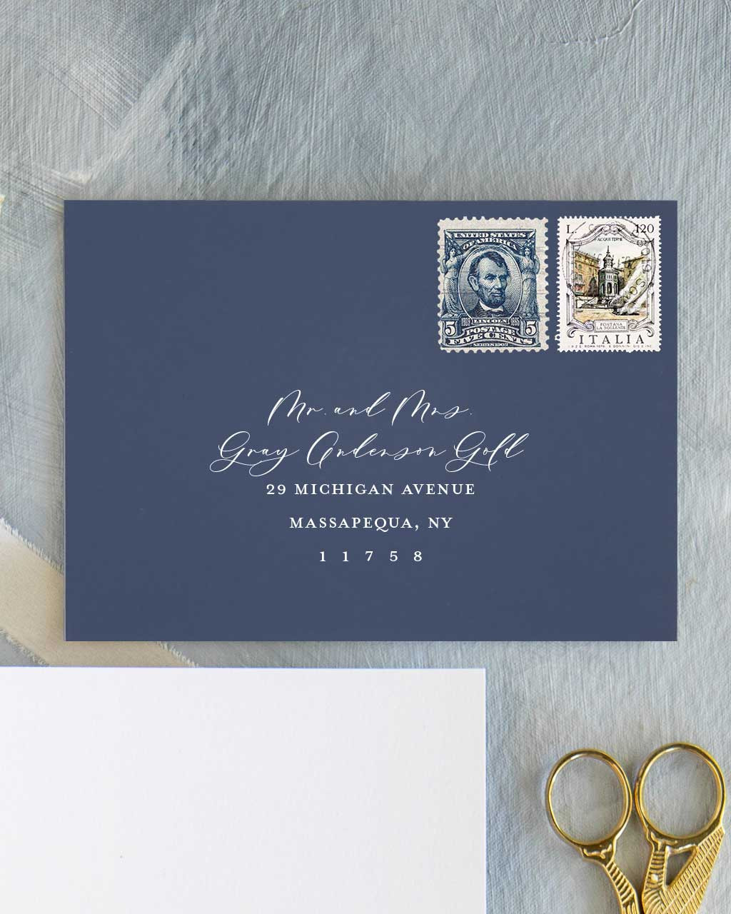Custom Envelope Addressing | White Ink | Sterling Stripes