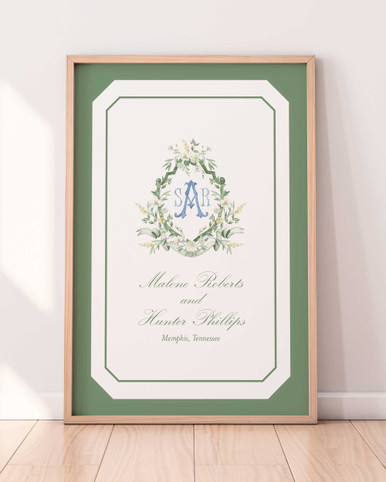 Emerald Welcome Sign with Custom Crest & Border