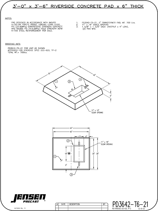 Transformer Pad - 42" x 36" x 6" - City of Riverside | Jensen ...