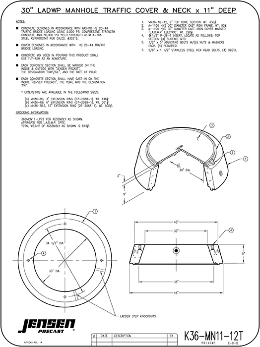 30 in. Manhole Traffic Cover and Neck - LADWP | Jensen Infrastructure