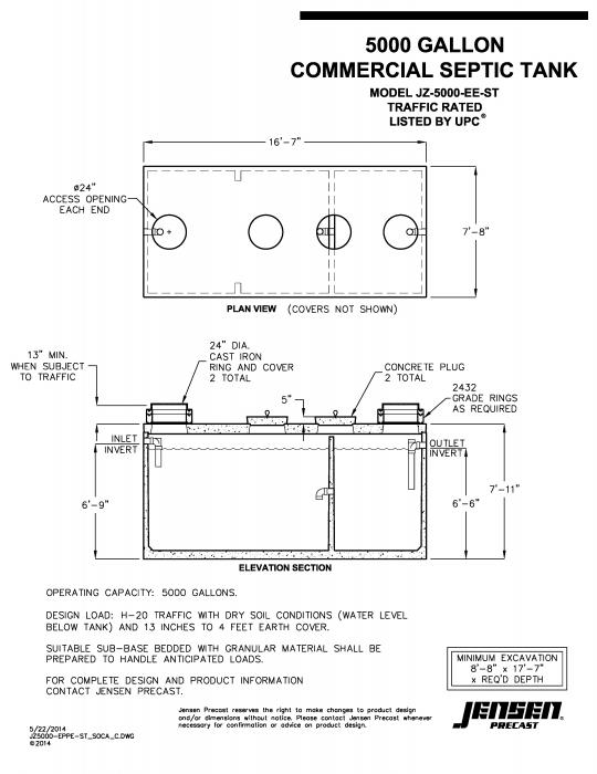Commercial Septic Tank - 5,000 gal. - Southern California - Jensen Precast