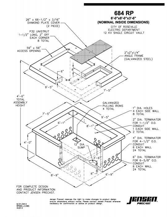 Vault 7296x42 Terminators Sump 26"x67"E, 59"x59"E Roseville Electric ...