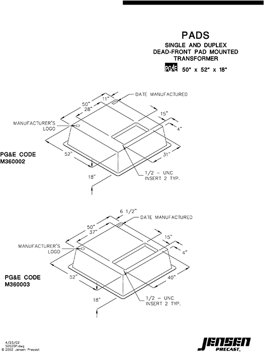 Transformer Pad - 52 in. x 50 in. x 18 in. - PG&E 36-0002 | Jensen ...