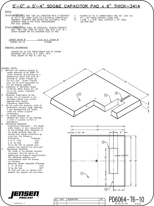 Capacitor Pad - 64" x 60" x 6" - SDGE 3414 | Jensen Infrastructure