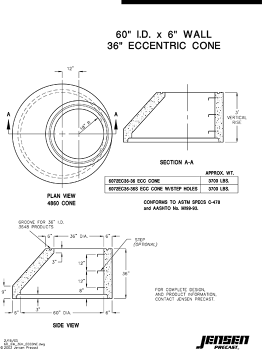 Manhole Cone - Eccentric Opening - D6072 - 36"H | Jensen Infrastructure