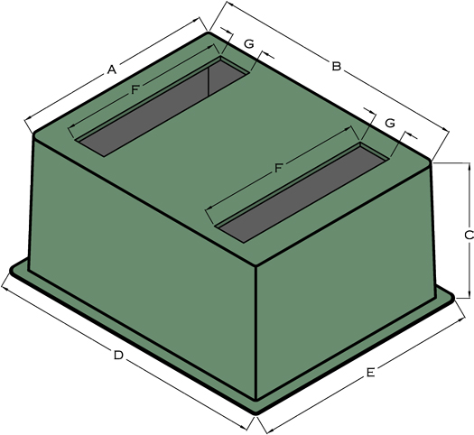 Fiberglass Switchgear Pad 74"W x 93"L x 36"H with 12" x 60"E, 12" x 60 ...