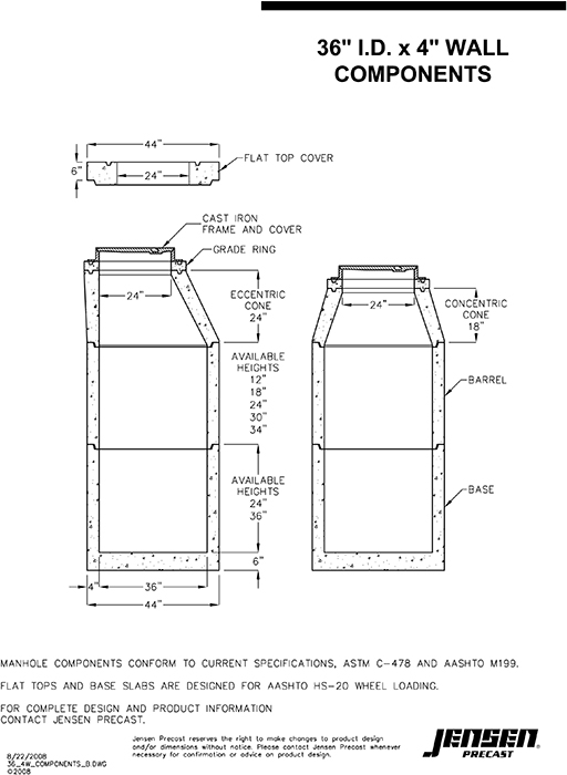 Manhole Flat Top 3644 x 8"H 24"C Opening | Jensen Infrastructure