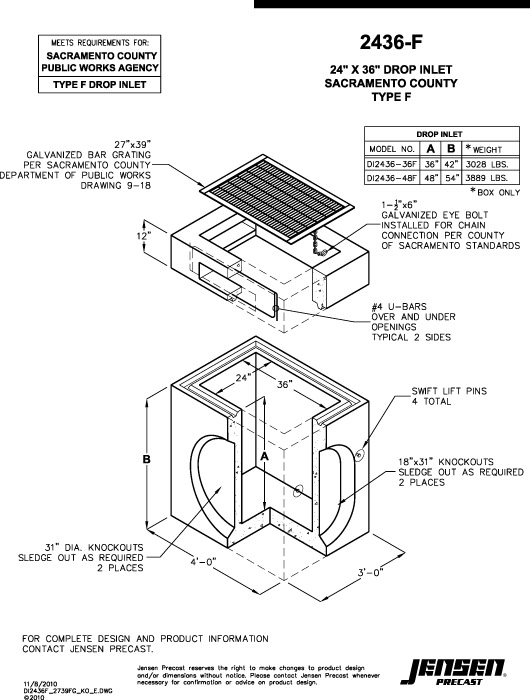 Drop inlet - 24 in. x 36 in. Sacramento County Type F | Jensen ...