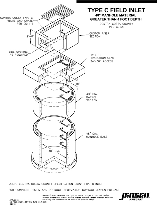 Field Inlet - 48 Dia. - Contra Costa County CD22I Type C | Jensen Precast