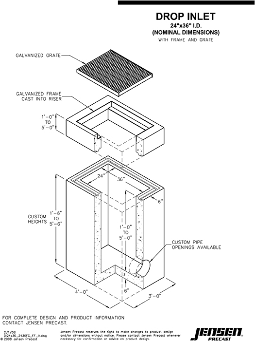 Drop Inlet - 2436 x Variable height with cast-in frame | Jensen Precast
