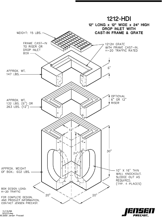 Drop Inlet -1212 x 24 in. - Cast-in Frame | Jensen Precast