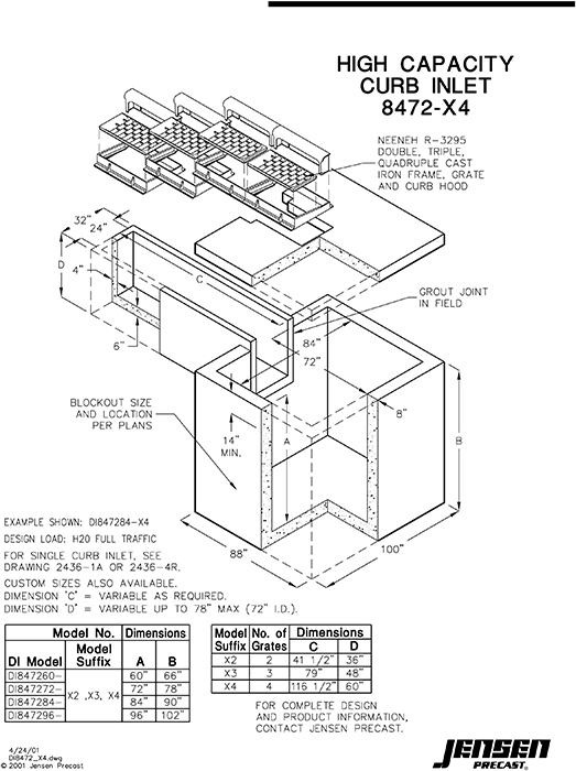 High Capacity Curb Inlet - 8472 x 4 | Jensen Precast