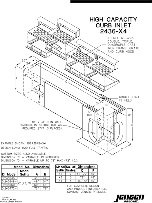 High Capacity Curb Inlet - 2436 x 4 | Jensen Infrastructure
