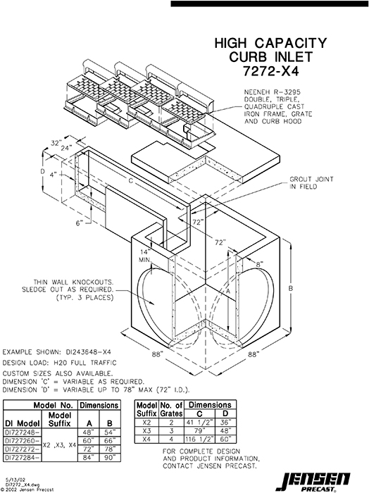 High Capacity Curb Inlet - 7272 x 4 | Jensen Infrastructure
