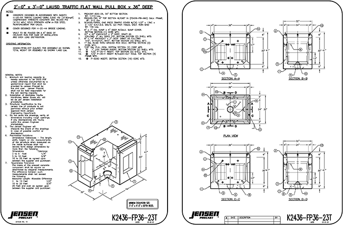 Traffic Flat Wall Pull Box - 2436 - LAUSD | Jensen Precast