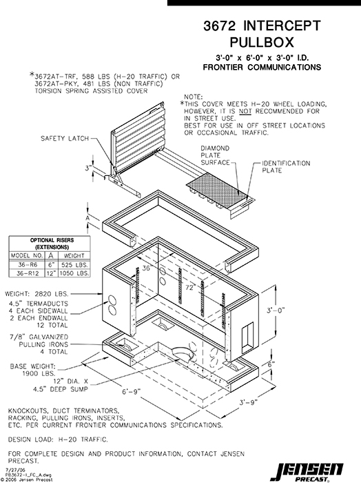 Intercept Pull Box - 3672 - Frontier Communications | Jensen Precast