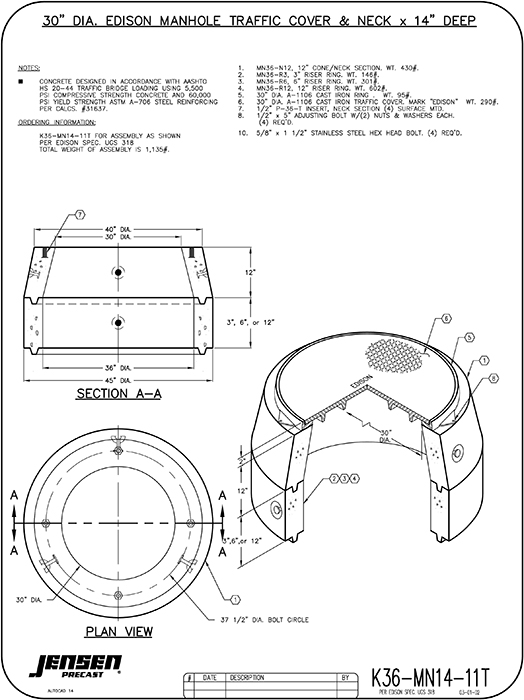 30 in. Manhole Traffic Cover and Neck - SoCal Edison | Jensen Precast