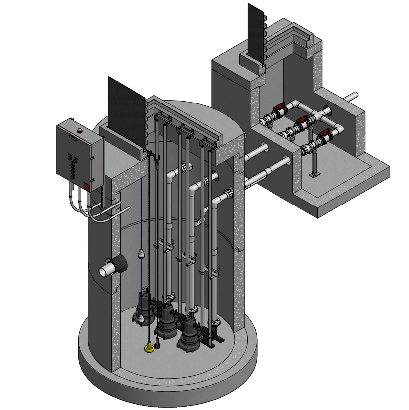 496-TV-D Series Standard Triplex Pump Station | Jensen Precast