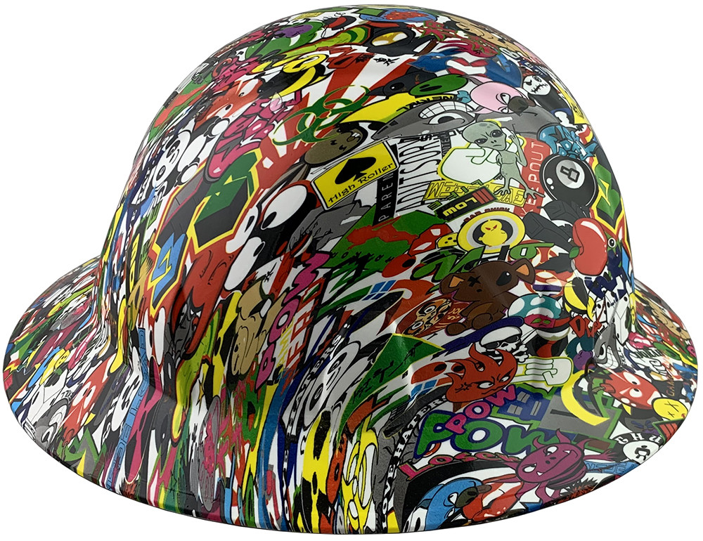 HDHH-1641-FB Sticker Bomb 5 Burning Flames Large Skulls FULL BRIM ...