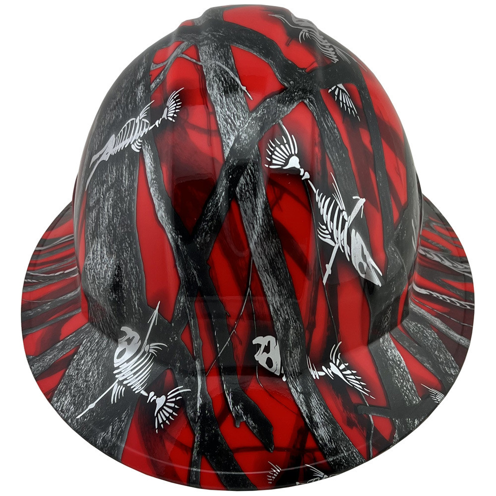Red Skelly Fish Design Hydrographic FULL BRIM Hardhats - Ratchet Liner