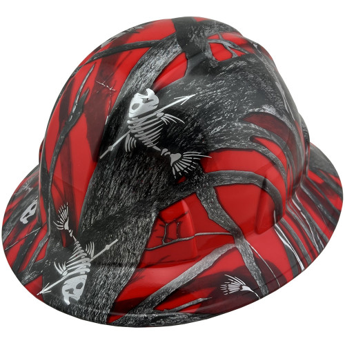 Red Skelly Fish Design Hydrographic FULL BRIM Hardhats - Ratchet Liner