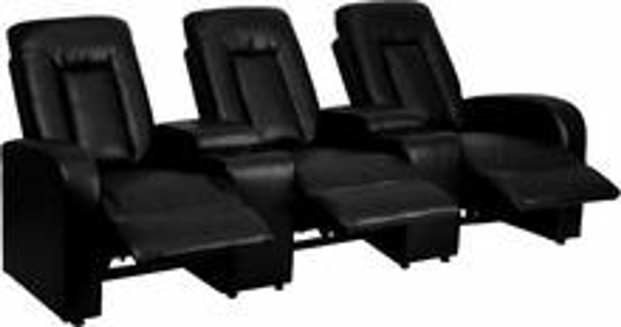 3 Person Black Leather Home Theater Recliner