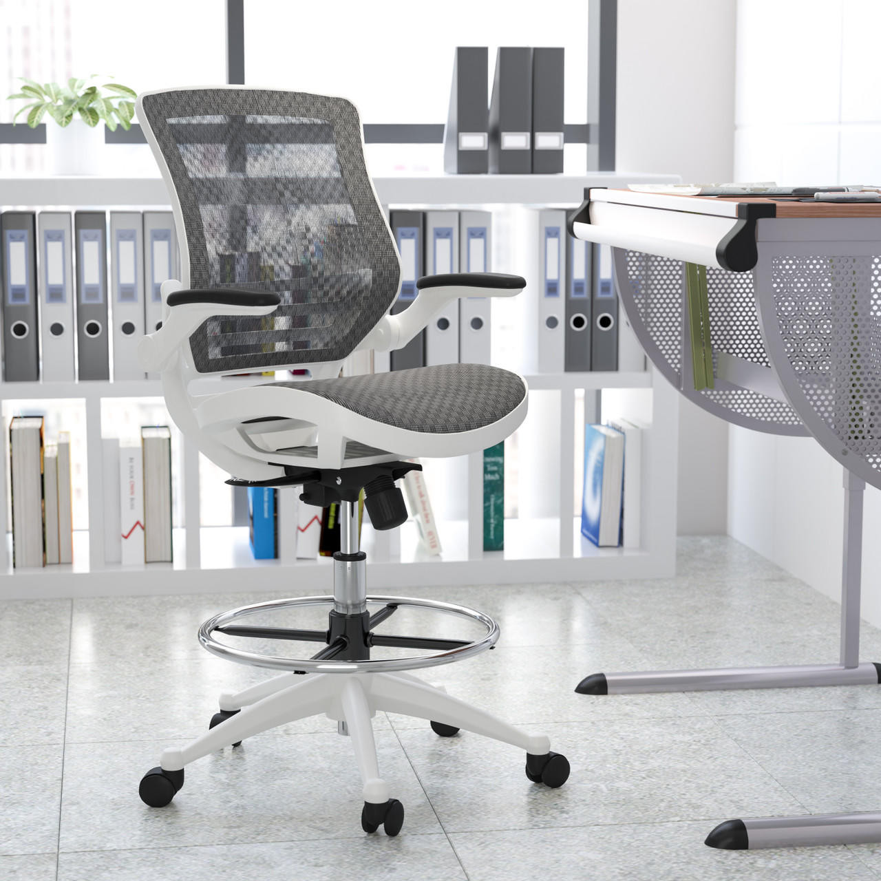 Flash Furniture Ergonomic Mesh Drafting Chair with Flip Arms