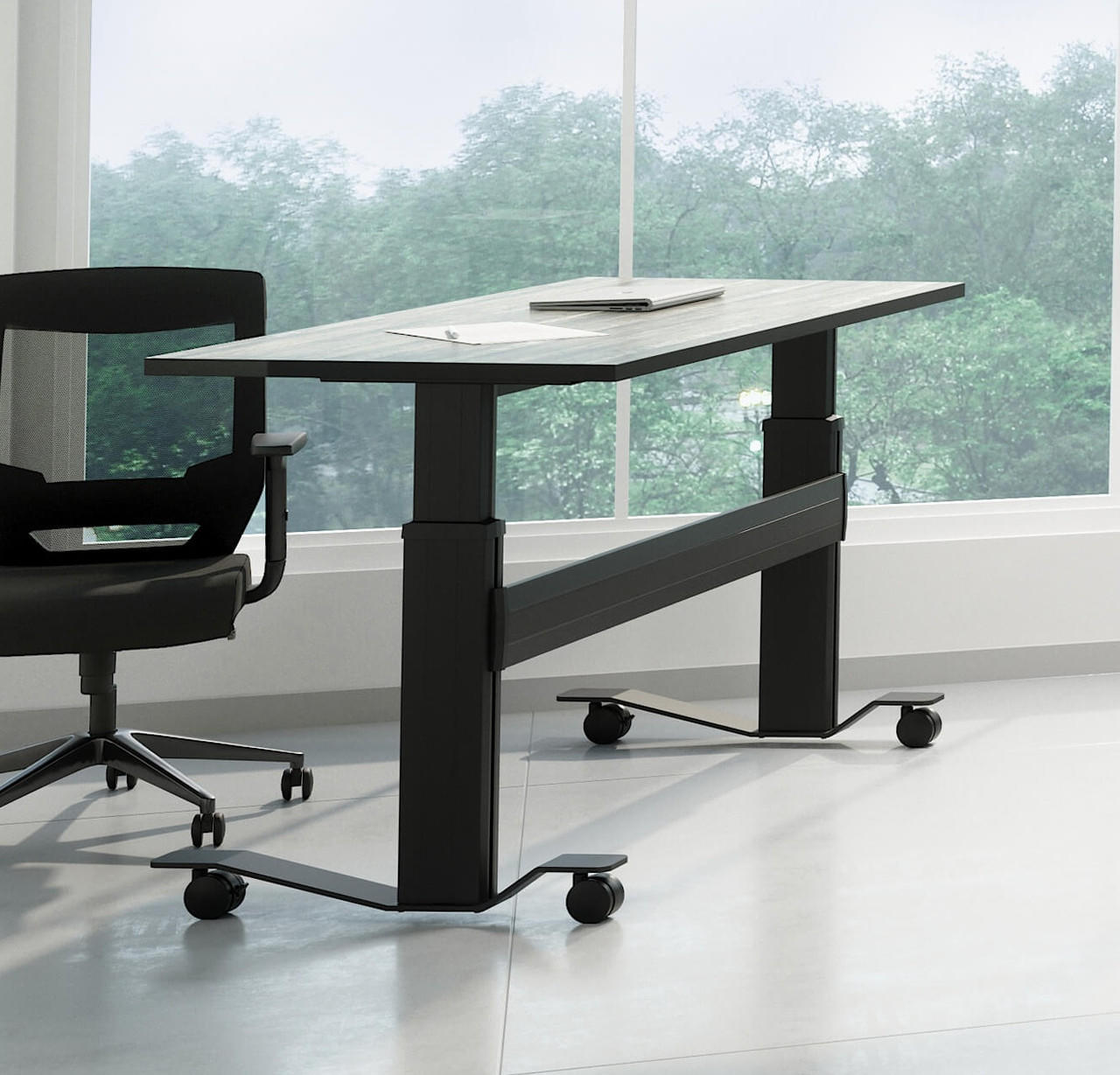 Right Angle Levante 72 W x 30 D Mobile Height Adjustable Training Room Table