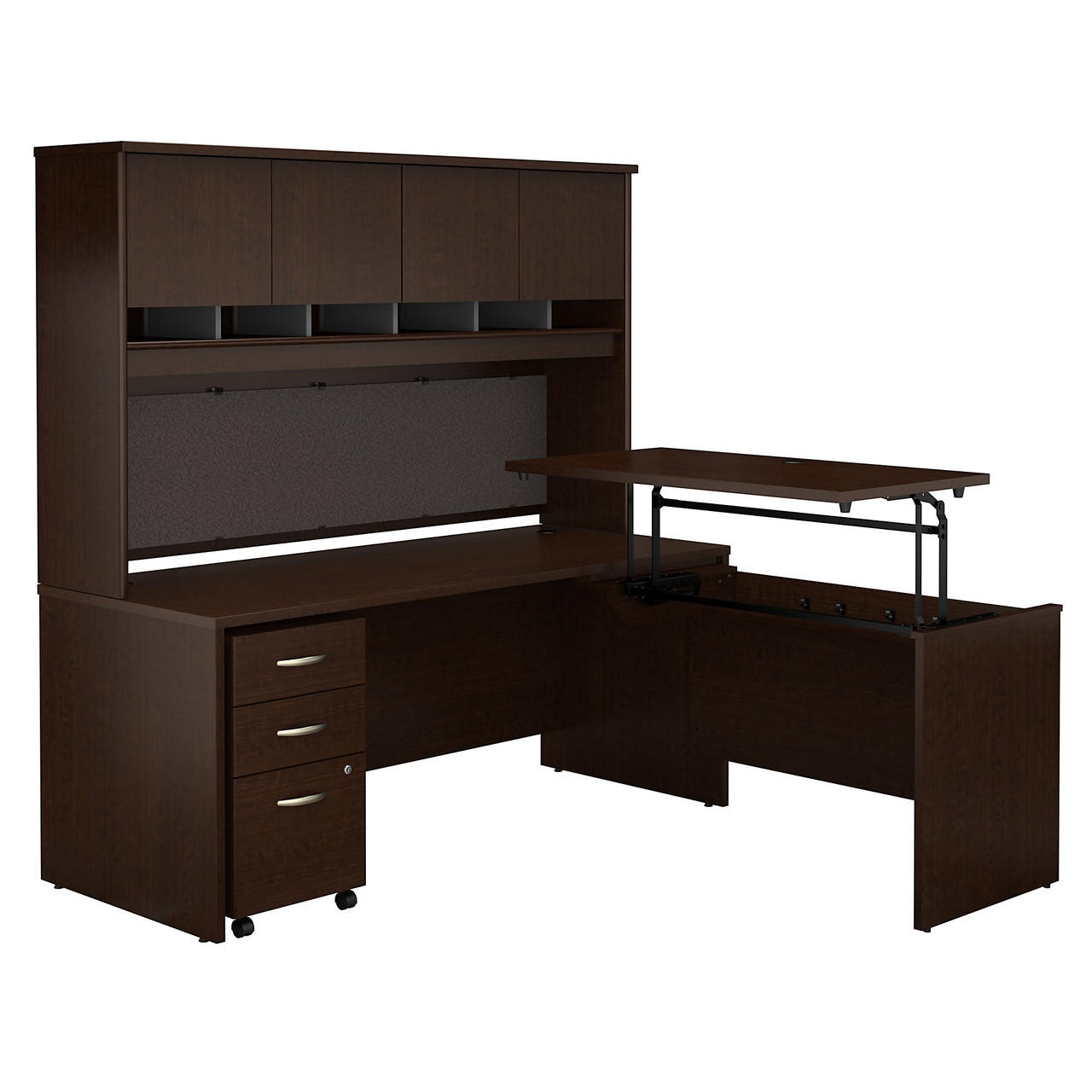 Sit to stand l shaped desk with hutch store