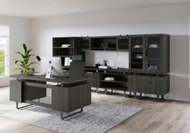 Office Source Palisades Executive Workstation with Wall Cabinet ...