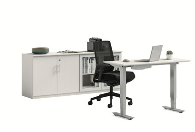 Mayline Medina 48"W Height Adjustable Table Desk with MVLC Low Wall Cabinet