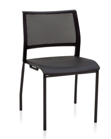 KI Opt4 Armless 4-Leg Stack Chair with Poly Seat and Mesh Back