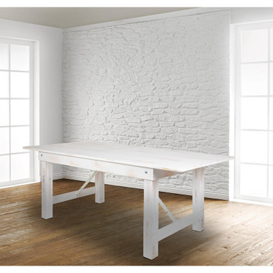 Flash Furniture 8' Folding Leg Farm Table with Distressed White Finish